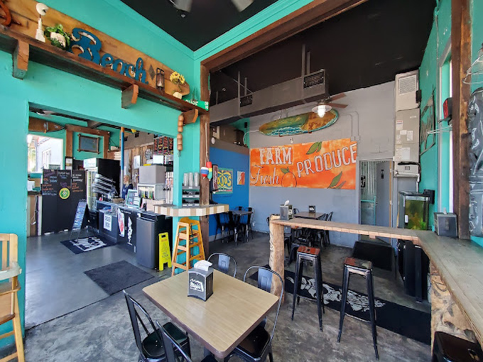 The "Farm to Produce" mural reminds you that good ingredients make great tacos&mdash;a philosophy as refreshing as the space itself.