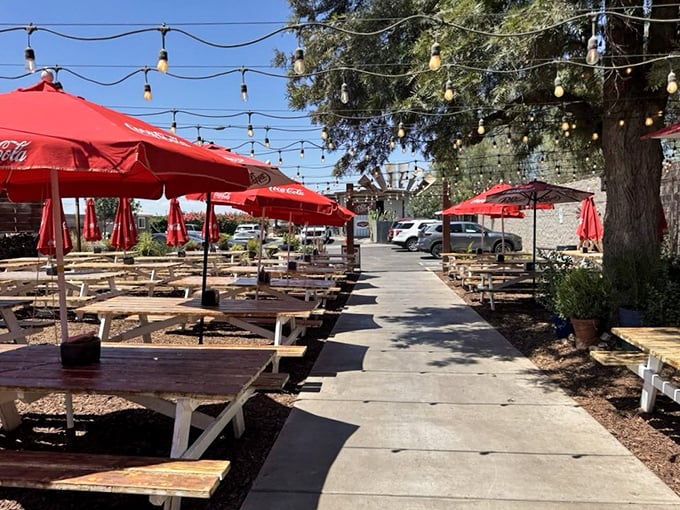String lights, picnic tables, and Arizona sky&mdash;the outdoor dining area feels like the world's best backyard barbecue that you're actually invited to.