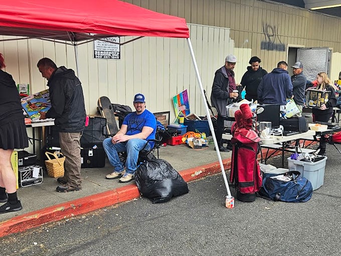 Browsers weave between tables with the focus of art collectors at a gallery opening. Everyone's searching for that perfect something.