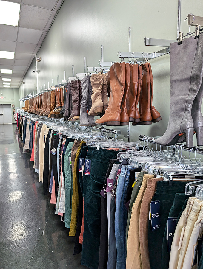 The pants-and-boots corridor: where your lower half can get completely outfitted for less than the cost of a fancy dinner.