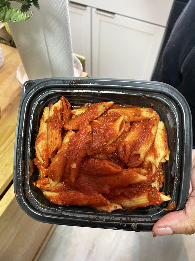 Pasta that doesn't need to show off&mdash;simple, hearty, and dressed in a sauce that clings to each penne like it's afraid of falling off.