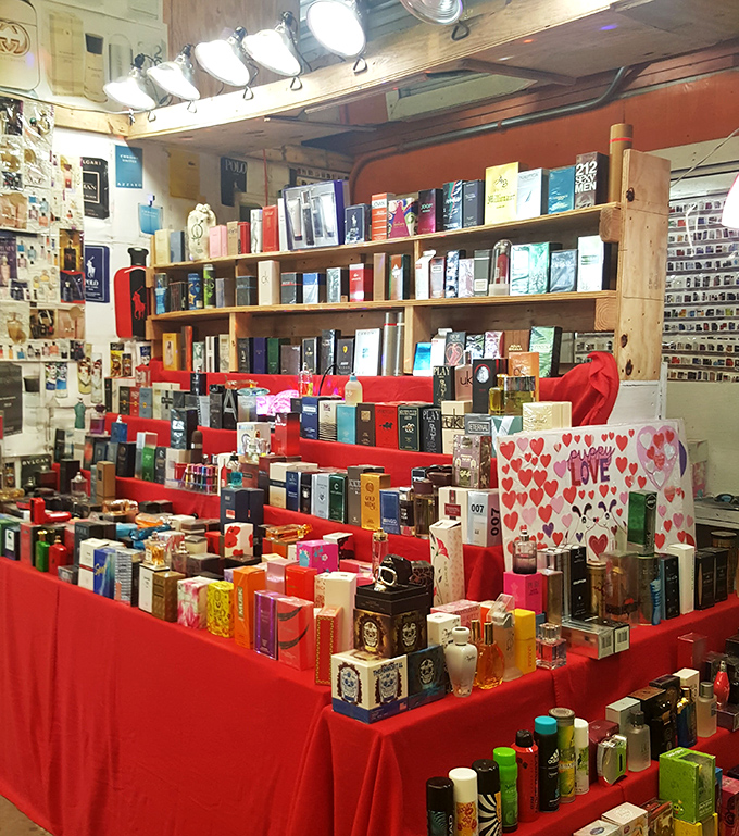 Scent-sational selection! This perfume vendor offers everything from designer knockoffs to unique fragrances that'll have strangers asking what you're wearing.