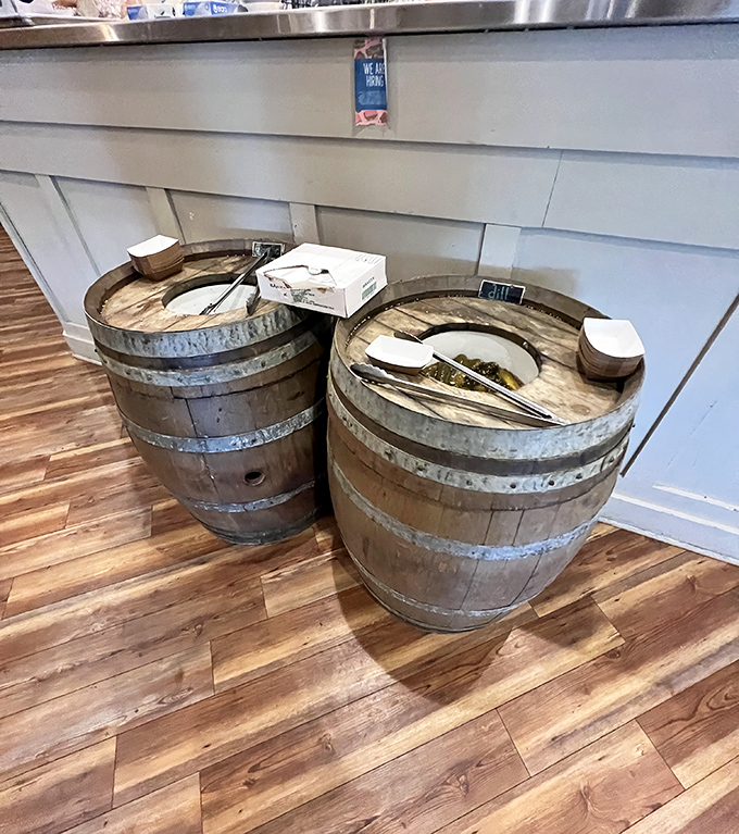 The pickle barrels aren't just decoration&mdash;they're treasure chests of garlicky, briny goodness that cleanse the palate between bites of sandwich magnificence.
