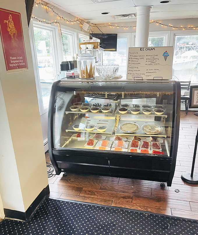 The dessert case – where willpower goes to die. Smith Island cake and homemade pies await your moment of weakness.