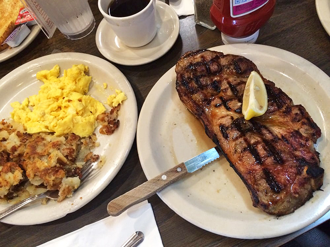 That steak isn't messing around. With eggs and potatoes as sidekicks, it's the breakfast equivalent of a superhero team-up movie. 
