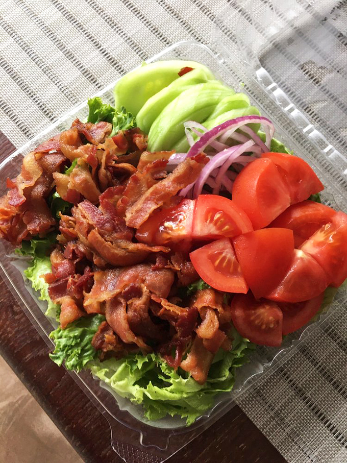 A deconstructed BLT salad that proves everything is better with bacon. Even vegetables suddenly become the popular kids at the lunch table.