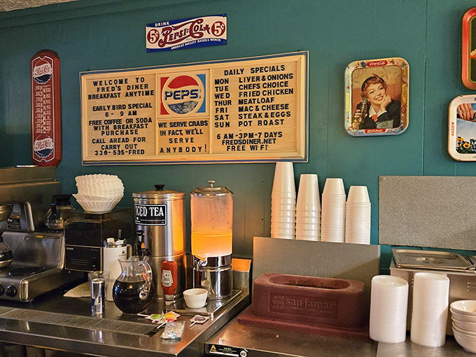 The beating heart of any great diner &ndash; a service counter with iced tea at the ready and daily specials that read like comfort food poetry.