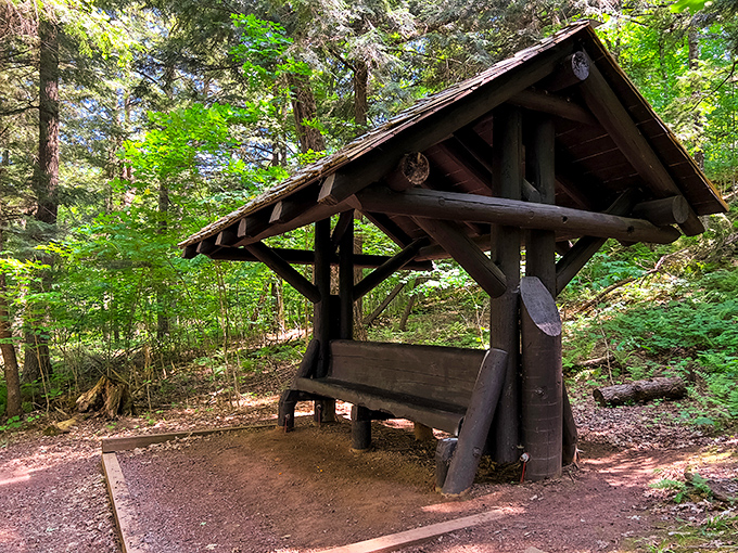 The Ritz-Carlton of trail shelters. This rustic masterpiece offers respite for weary hikers and perfect framing for forest views.