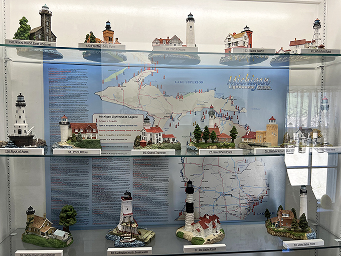 Michigan's lighthouse legacy displayed in miniature&mdash;proof that our fascination with these maritime sentinels spans generations and souvenir shelves.