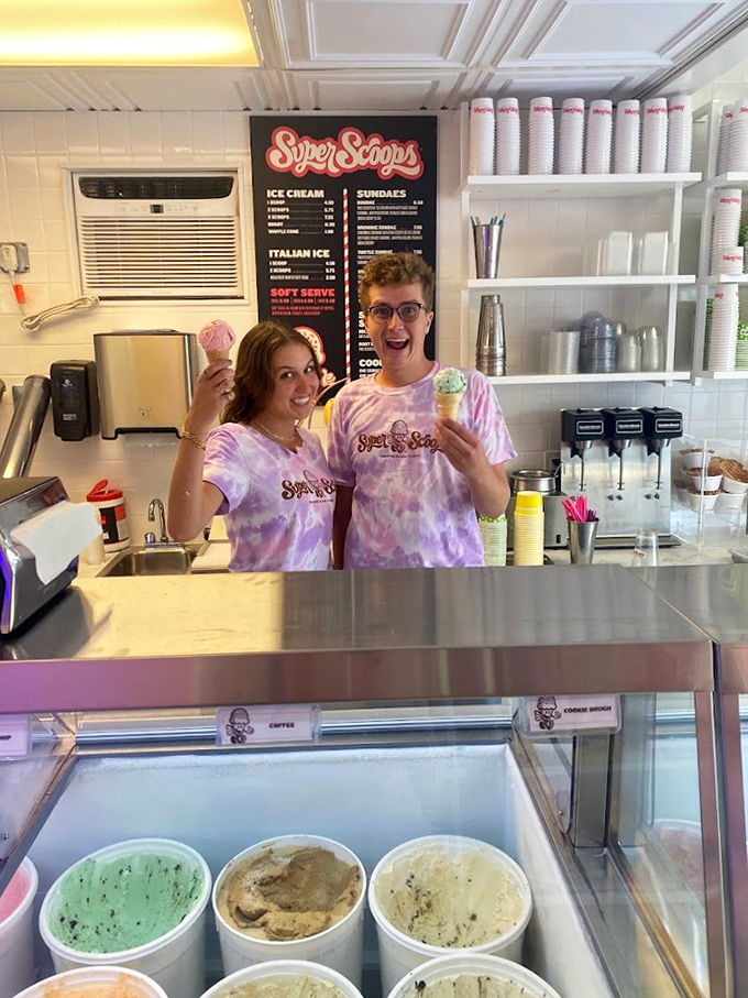 The enthusiasm of Super Scoops' staff matches their tie-dye shirts&mdash;colorful, energetic, and exactly what you want from people handling your happiness delivery system.
