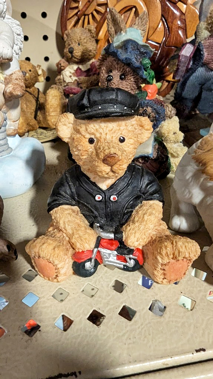 This biker bear has seen things, man. The teddy bear section at Blue Mountain is where childhood dreams and adult collectibles find common ground.