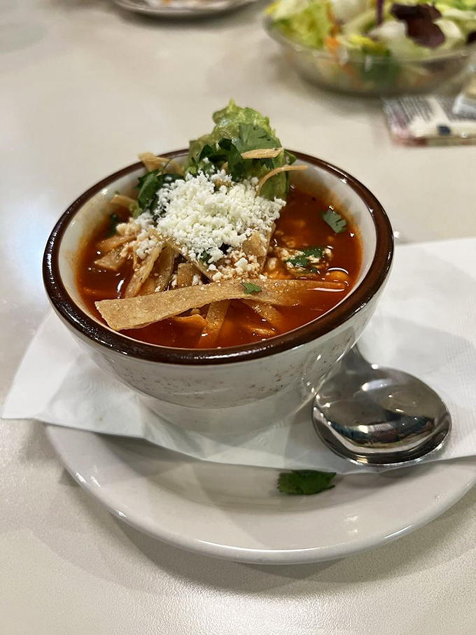 Tortilla soup that warms the soul faster than a beach day in Malibu. Those crispy tortilla strips and melting cheese are pure comfort.