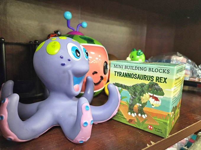 That colorful octopus toy looks happier than most people on Monday mornings. Dinosaur building blocks included for aspiring paleontologists!