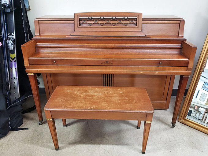 Keys to happiness don't always fit in your pocket. This vintage piano awaits someone brave enough to give Chopsticks another try.