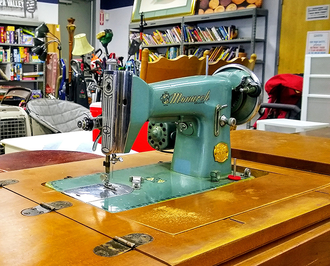 This mint-green Monarch sewing machine isn't just vintage&mdash;it's mechanical poetry from an era when things were built to outlive their owners.