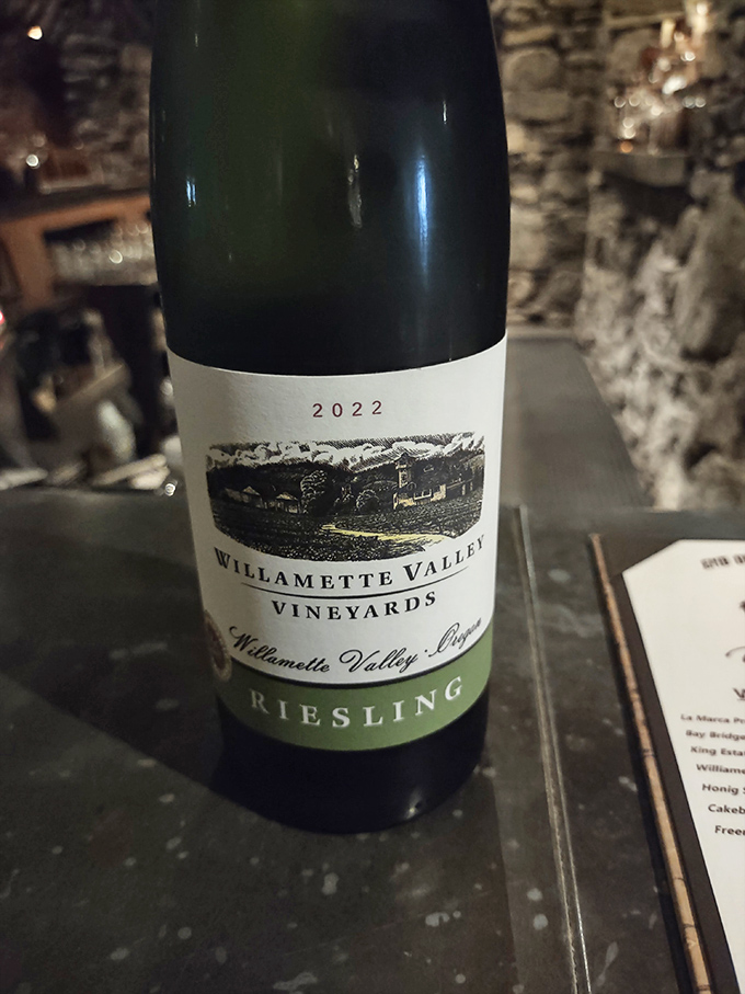 Willamette Valley Riesling provides an elegant wine option to complement your subterranean dining adventure.