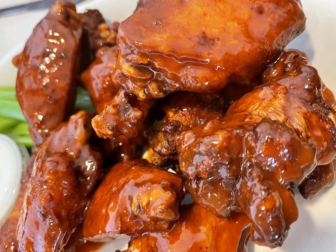 These BBQ wings aren't messing around. Glistening with sauce and practically begging to leave their mark on your favorite shirt.