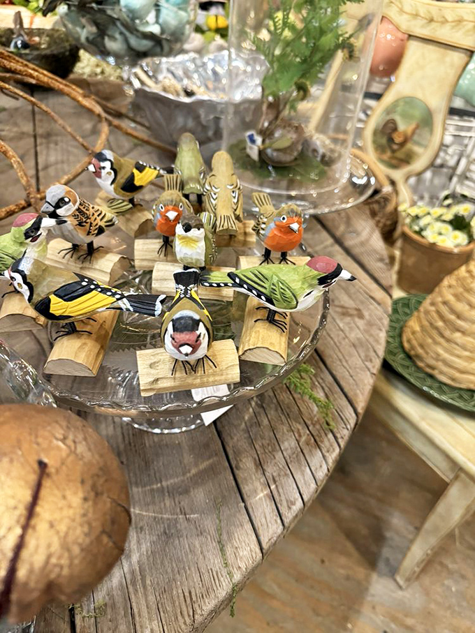 These wooden bird figurines aren't just decorative&mdash;they're tiny ambassadors from nature, perched on their blocks like a whimsical avian committee.