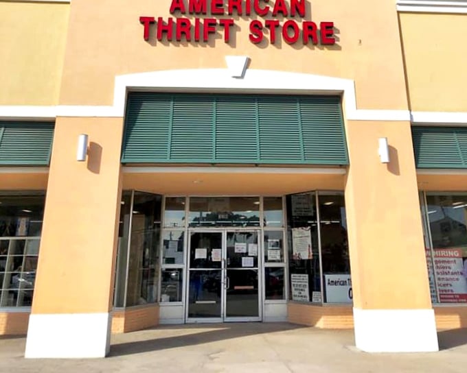 American Thrift's modern storefront brings contemporary style to traditional thrift shopping experiences. 