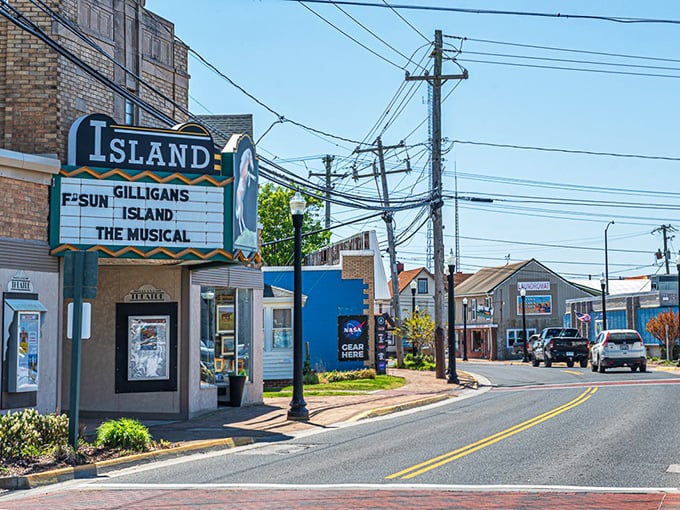 Chincoteague's Island Theatre marquee reminds us of simpler times, when entertainment didn't require a charging cable.