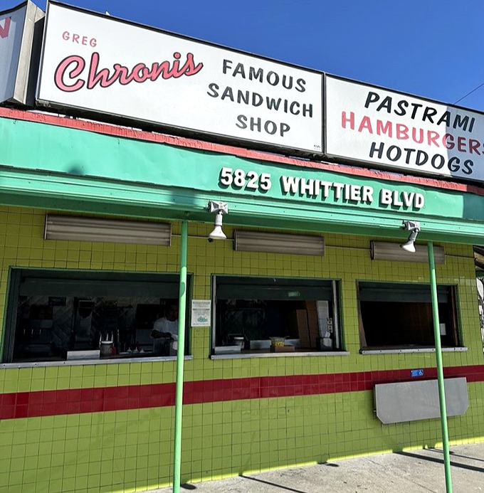 Chronis' vibrant green and red building stands out like a delicious landmark in East LA's culinary landscape.