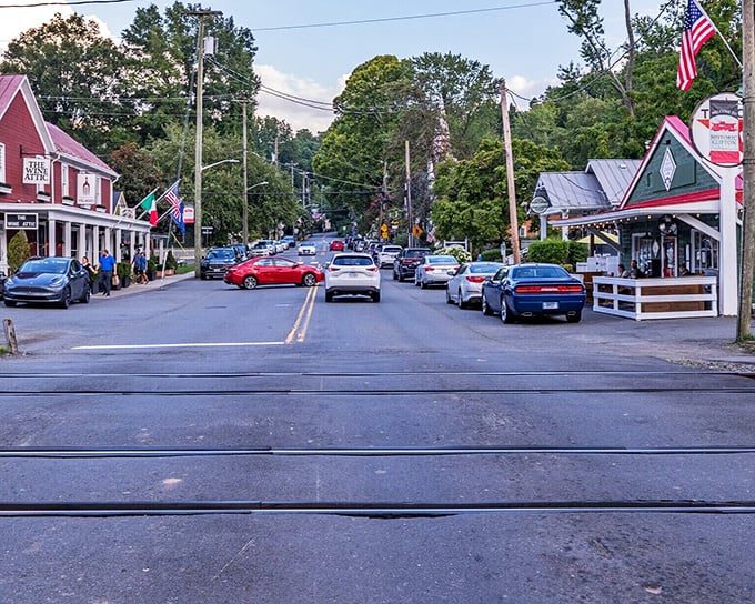 Clifton's historic Main Street welcomes pedestrians with American flags and a warm small-town embrace.