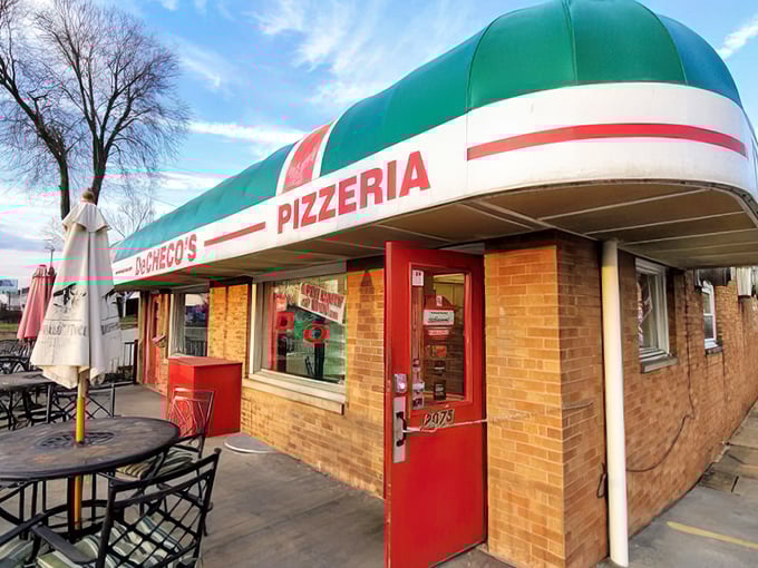 That Italian flag-inspired awning isn't just for show – DeCheco's delivers authentic flavors that transport you straight to Italy via Akron.