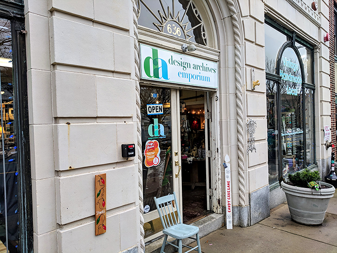 History meets hipster at Design Archives. That vintage storefront perfectly frames the treasures waiting inside.