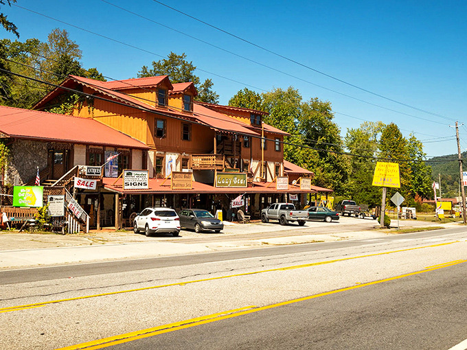 Dillard's roadside shops beckon travelers with promises of mountain treasures. One person's antique is another's must-have souvenir!