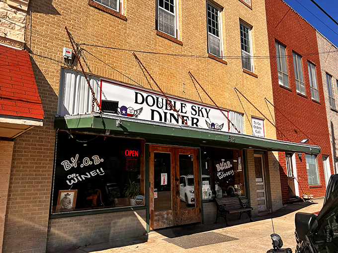Double Sky Diner's charming storefront brings small-town breakfast magic to life in the heart of Moody.