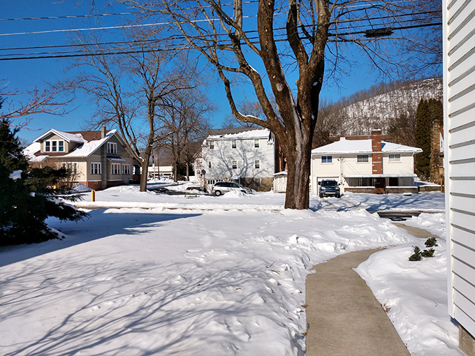 Winter's white canvas transforms Emporium's modest homes into a Bob Ross painting&mdash;complete with happy little shadows and mountain backdrop.
