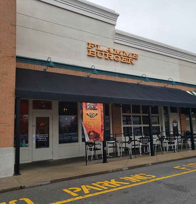 Flamme Burger's sleek storefront brings a touch of sophistication to your favorite comfort food indulgence.