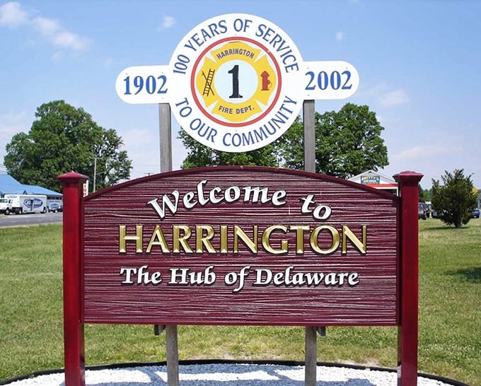 Harrington: "The Hub of Delaware" welcomes visitors with small-town pride. When your fire department gets top billing, you know priorities are right.