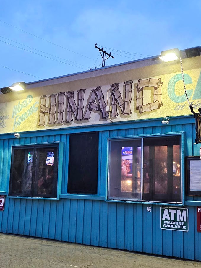 Hinano's weathered blue exterior tells stories of Venice Beach's colorful past &ndash; inside, burgers and beer create new memories daily.