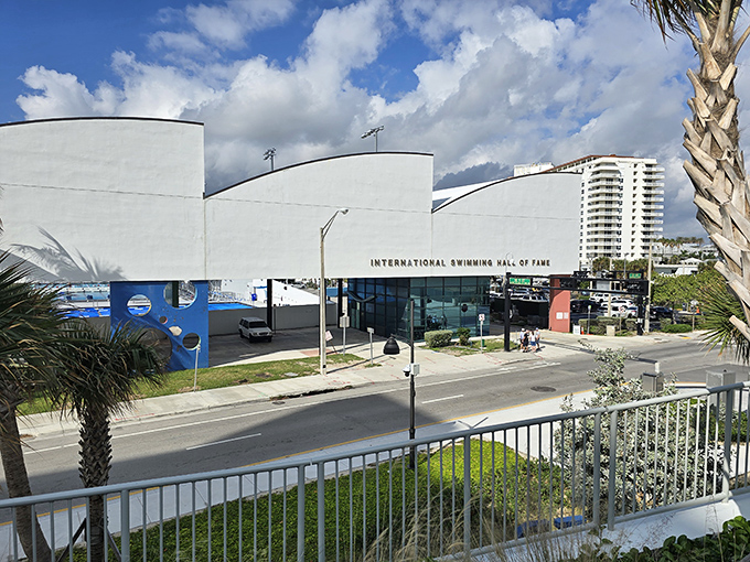 The sleek, modern curves of the Swimming Hall of Fame mirror the fluid movements of the athletes it celebrates.