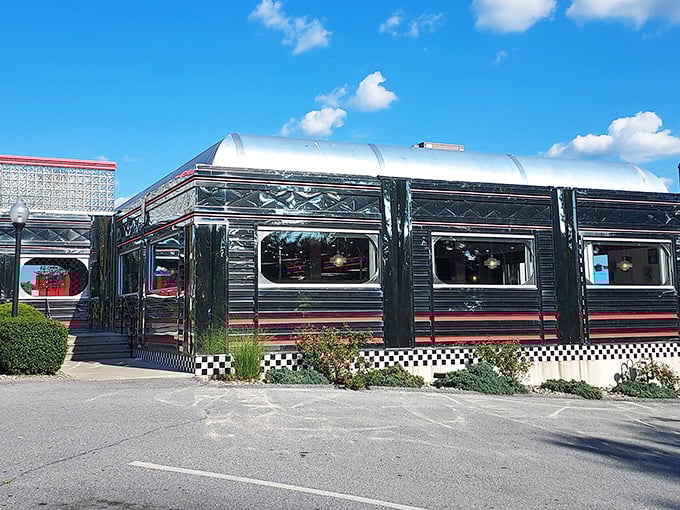 The Manheim Diner's polished exterior gleams under blue skies &ndash; like a silver bullet aimed straight at your hunger pangs.
