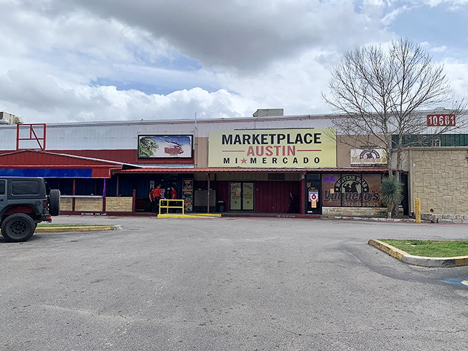 Marketplace Austin's colorful exterior hints at the international treasures inside. The "Mi Mercado" sign promises a shopping experience that crosses cultural borders!