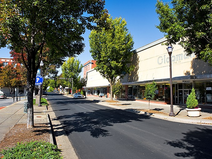 Classic storefronts stand proudly, proving that good design never really goes out of style.
