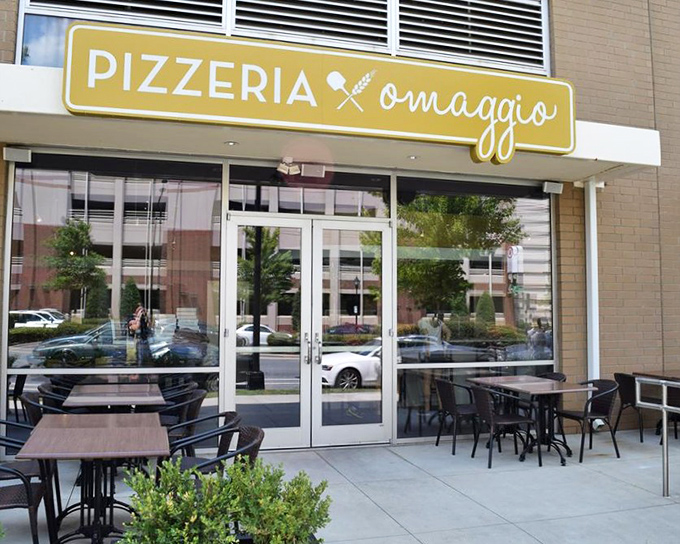 Pizzeria Omaggio's sleek daytime look is understated elegance &ndash; letting the pizza be the real showstopper.