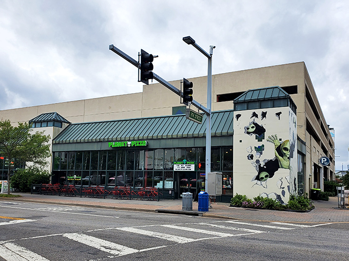 Planet Pizza's modern storefront brings New York pizza attitude to Virginia Beach. The best of both worlds!