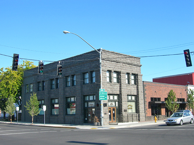 Prineville's historic buildings glow in the evening light, transforming an ordinary street into something quietly magical. P