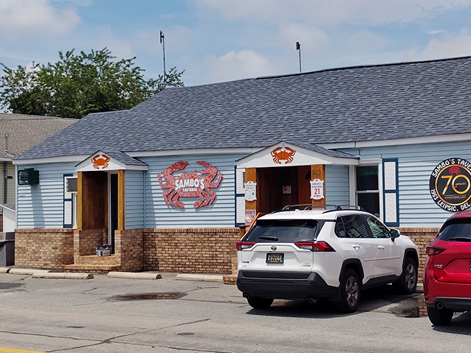 Sambo's Tavern's weathered blue exterior and iconic red crab sign have welcomed hungry fishermen and food lovers for generations.