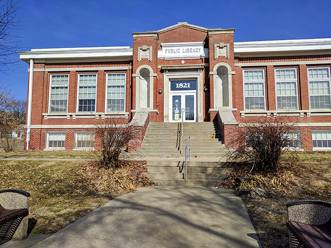 Books and memories converge: Washington Park Library's 1821 facade promises literary treasures within brick walls.