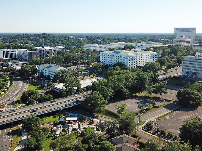 State capitol areas blend political importance with the charm of tree-covered neighborhoods.