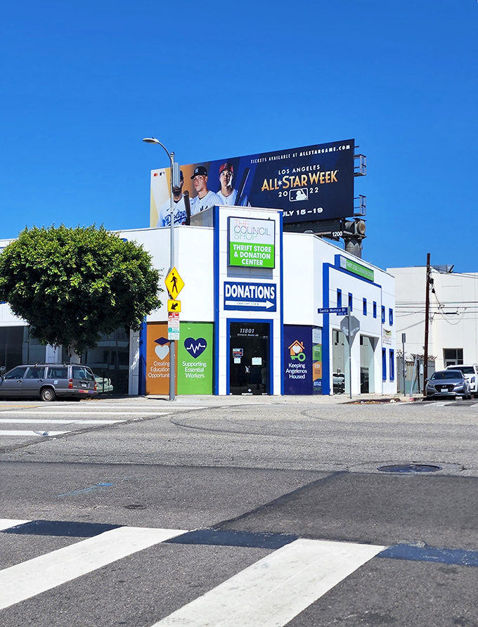 The Council Shop's vibrant corner presence demands attention &ndash; like that colorful friend who always knows where to find the best deals in town.