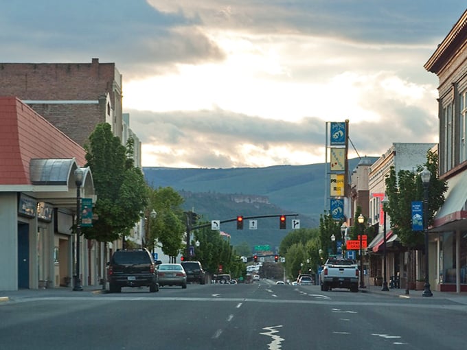 Historic buildings line The Dalles' main street, offering charm without the high price tag. Affordability with a view.
