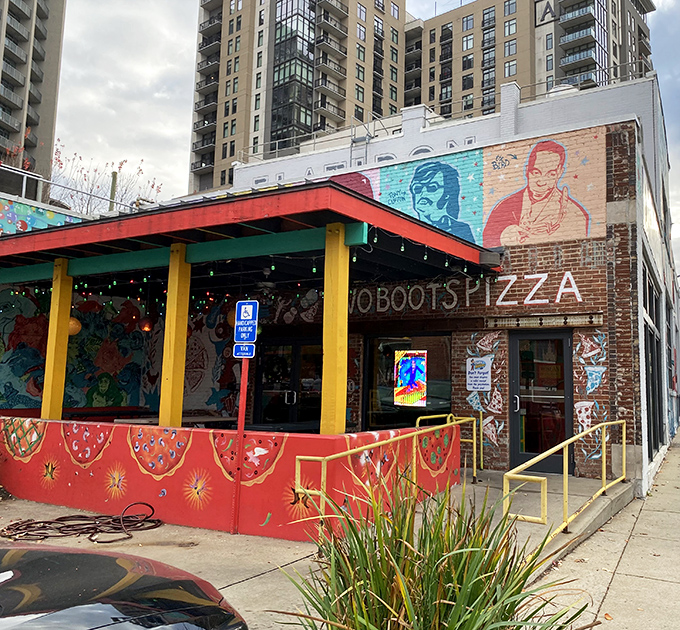 Two Boots explodes with color and creativity &ndash; a visual appetizer for the flavor fusion waiting on your plate.