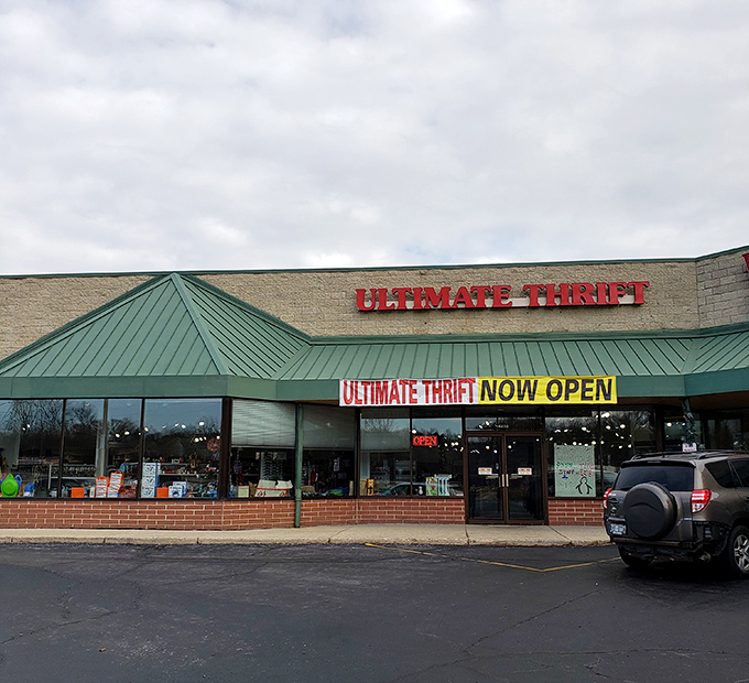 Ultimate Thrift's green-roofed entrance promises exactly what the name suggests – the ultimate secondhand shopping adventure.