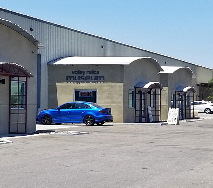 This industrial warehouse exterior conceals treasures from Los Angeles's golden age of neon and chrome.