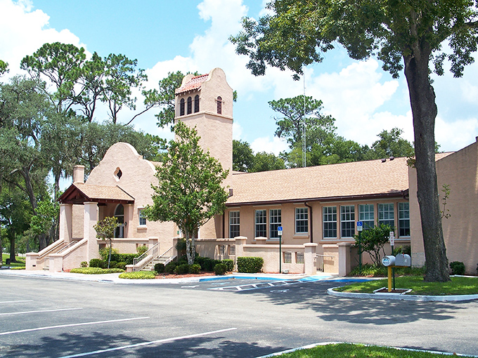Sunshine and stucco! Belleview's City Hall stands proudly under Florida's blue sky like a perfectly preserved postcard from the past.